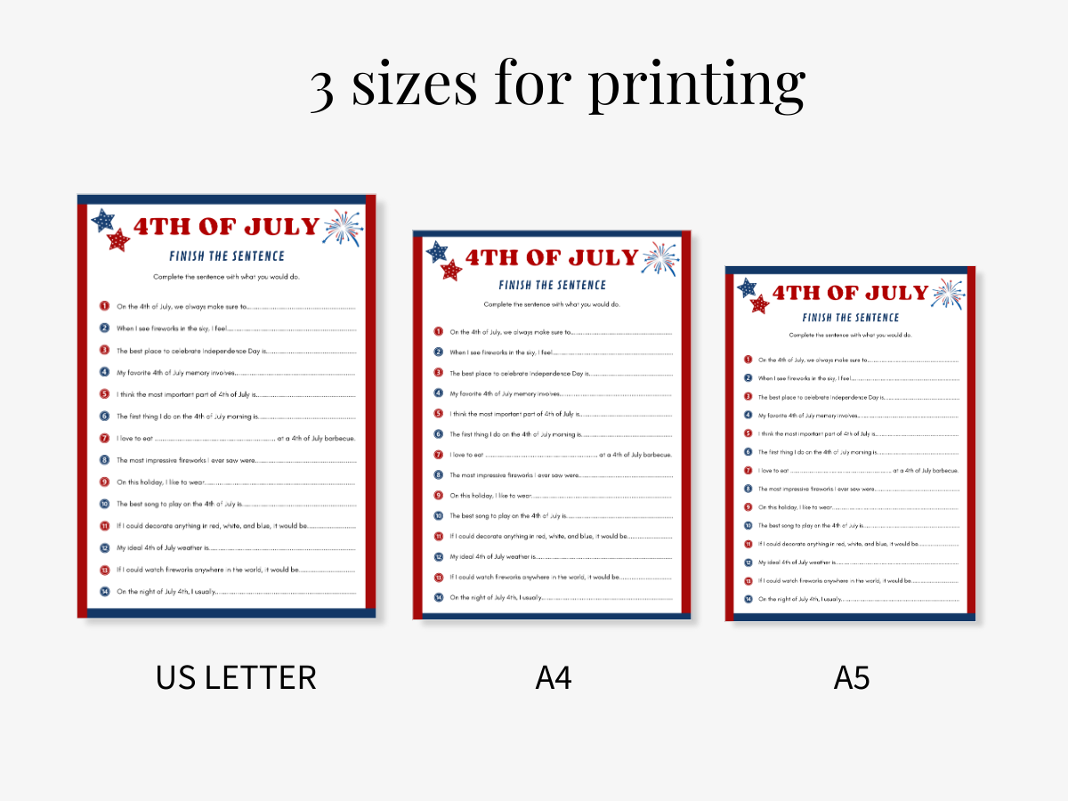 4th of July Finish the Sentence Game Printable - Digital Download ...