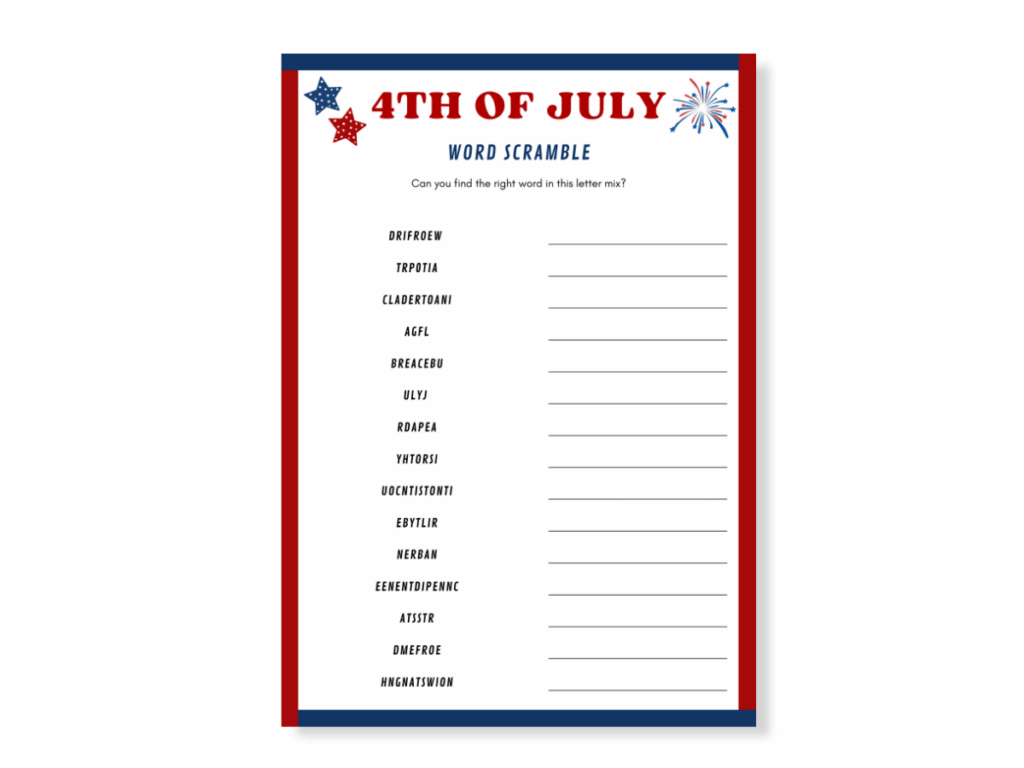 4th of July Word Scramble Game Printable - Digital Download - Print ...