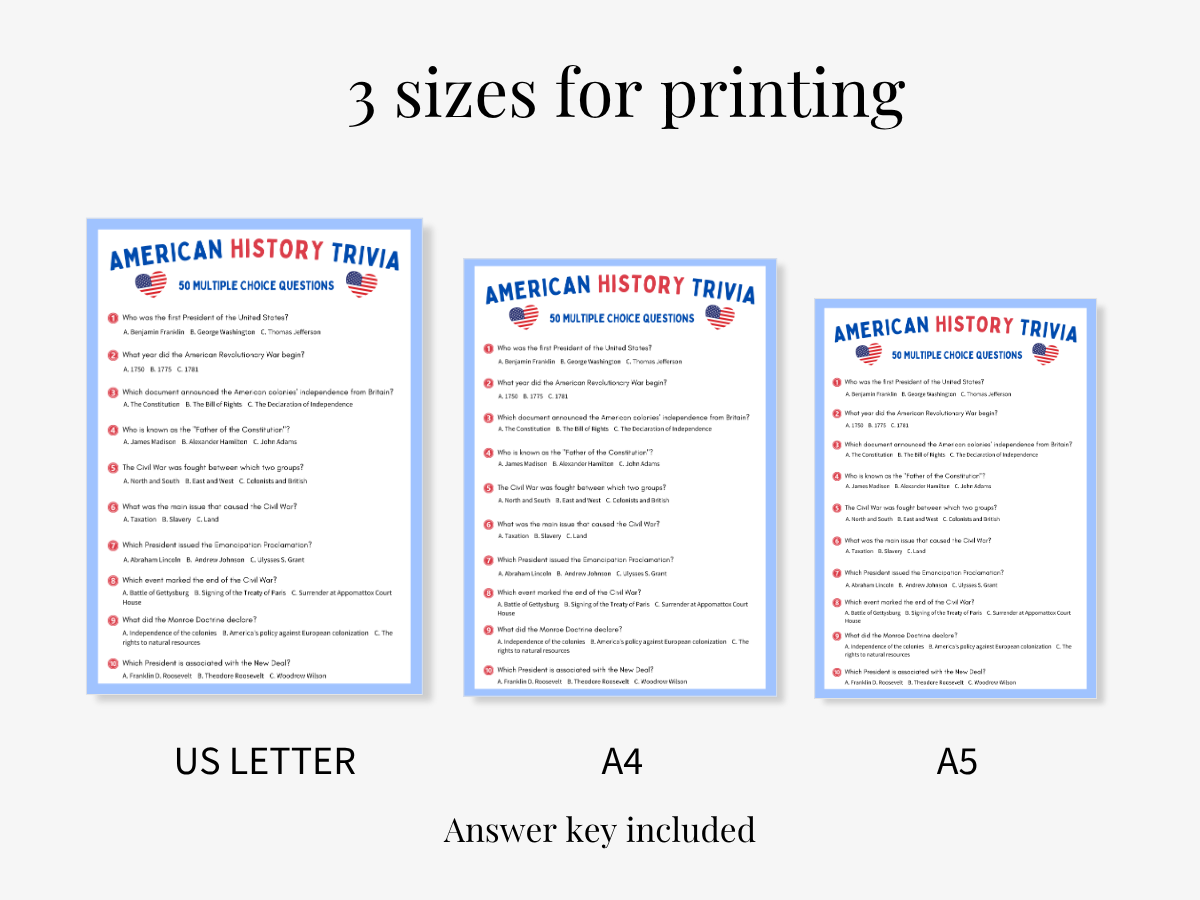 American History Mega Trivia Game Printable - Digital Download - Print ...