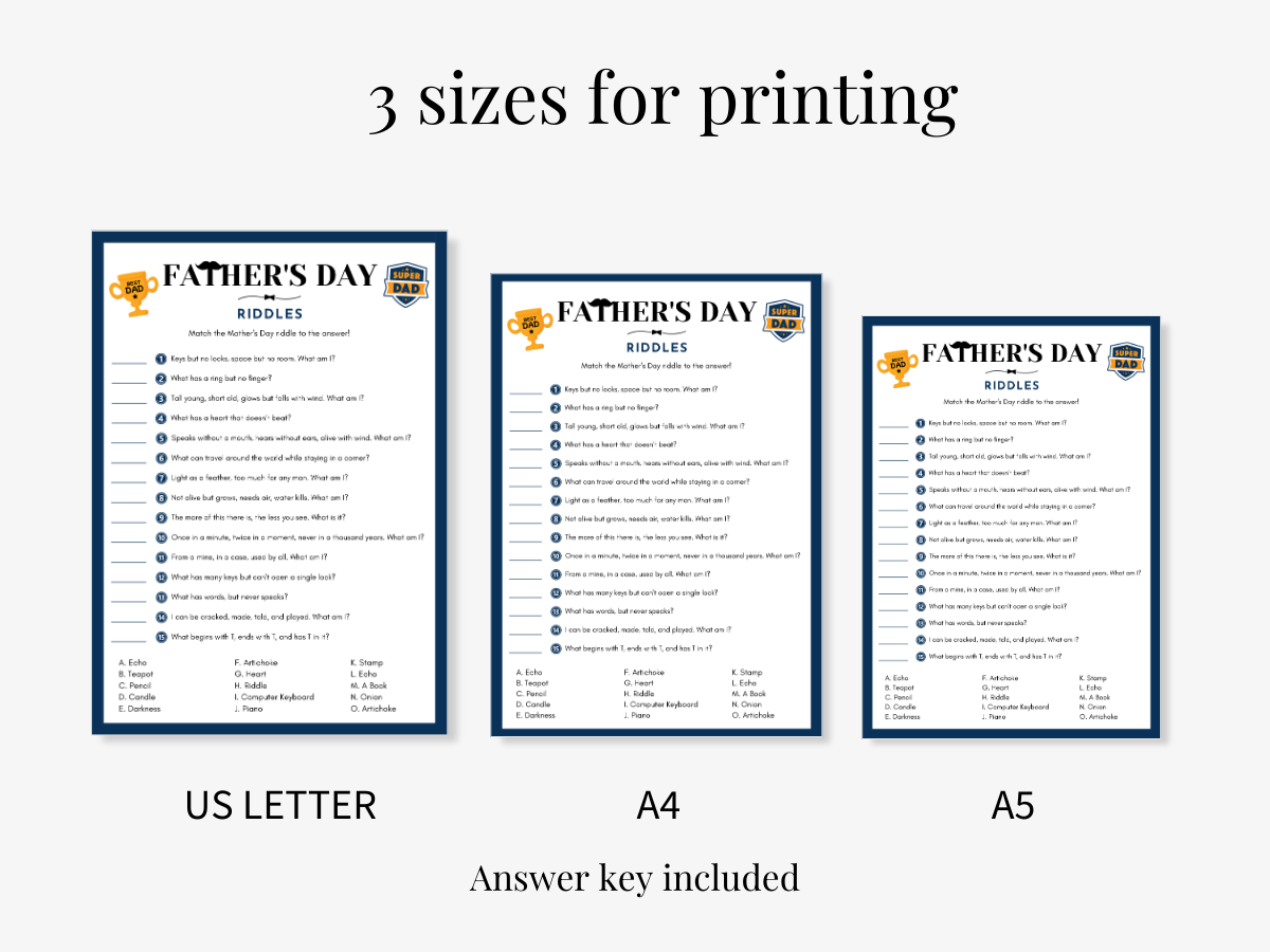 Father's Day Riddles Game Printable - Digital Download - Print Play Palace