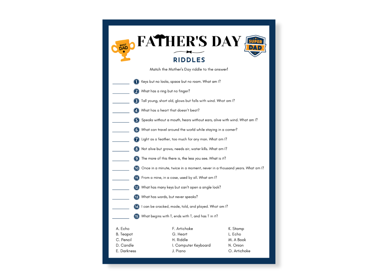 Father's Day Riddles Game Printable - Digital Download - Print Play Palace