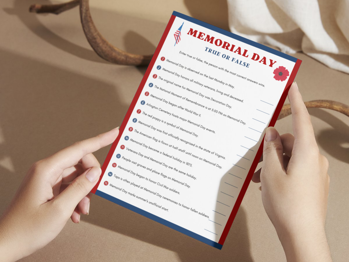 Memorial Day True or False Printable - Digital Download - Print Play Palace