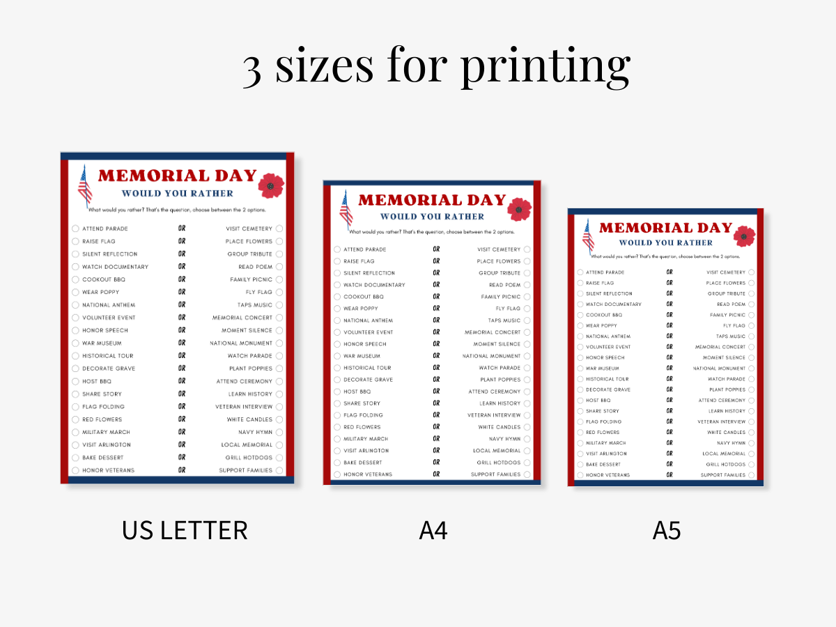 Memorial Day Would You Rather Printable - Digital Download - Print Play ...