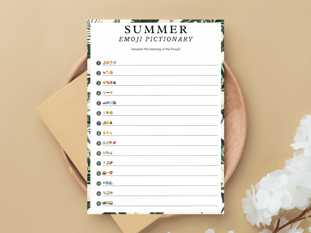 Summer Emoji Pictionary Game Printable - Digital Download - Print Play ...