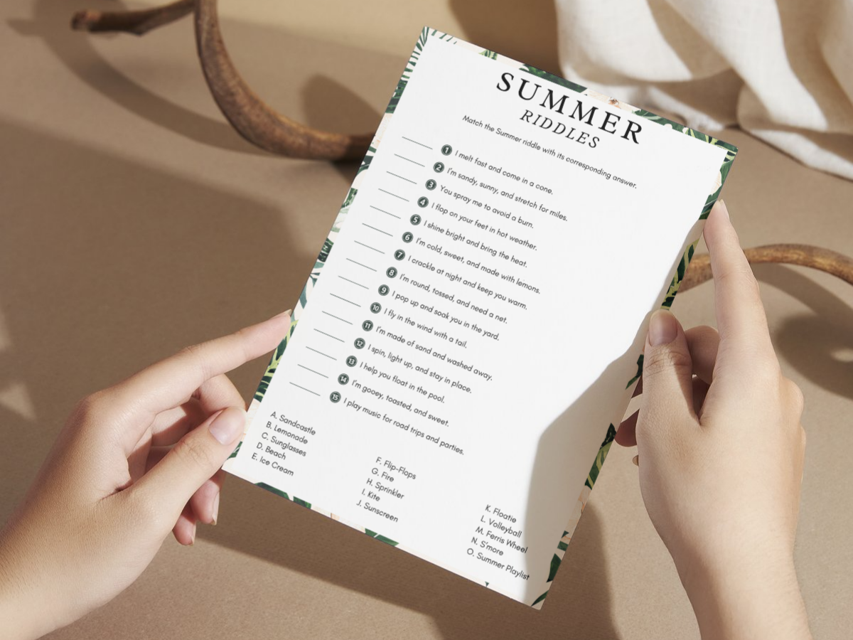 Summer Riddles Game Printable - Digital Download - Print Play Palace