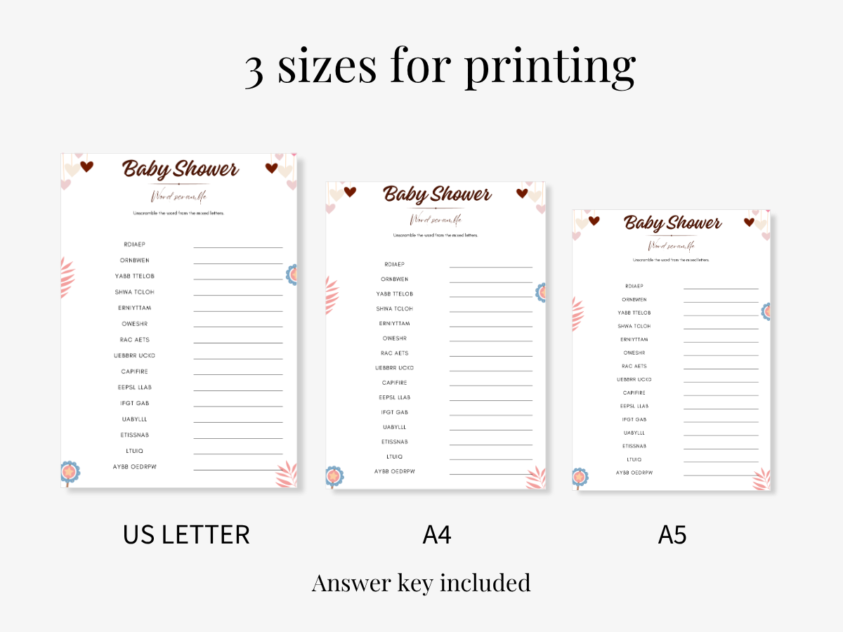 Baby Shower Word Scramble Game Printable - Digital Download - Print ...