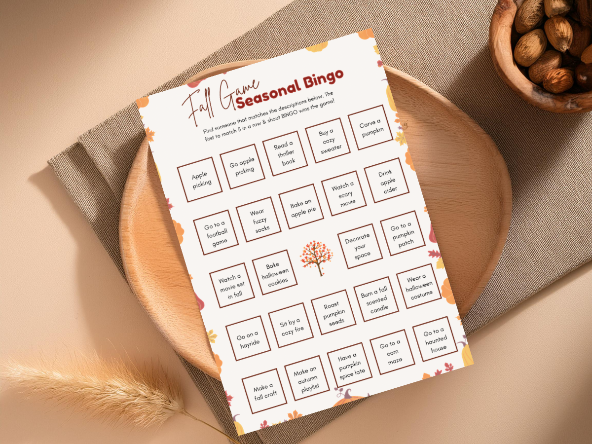 Fall Seasonal Bingo Game Printable - Digital Download - Print Play Palace