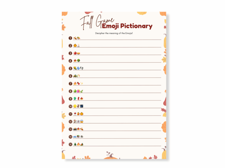 Fall Emoji Pictionary Game Printable - Digital Download - Print Play Palace
