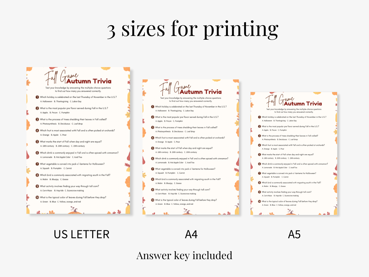 Fall Multiple Choice Trivia Game Printable - Digital Download - Print ...