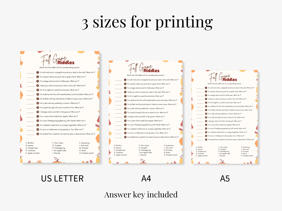 Fall Riddles Game Printable - Digital Download - Print Play Palace