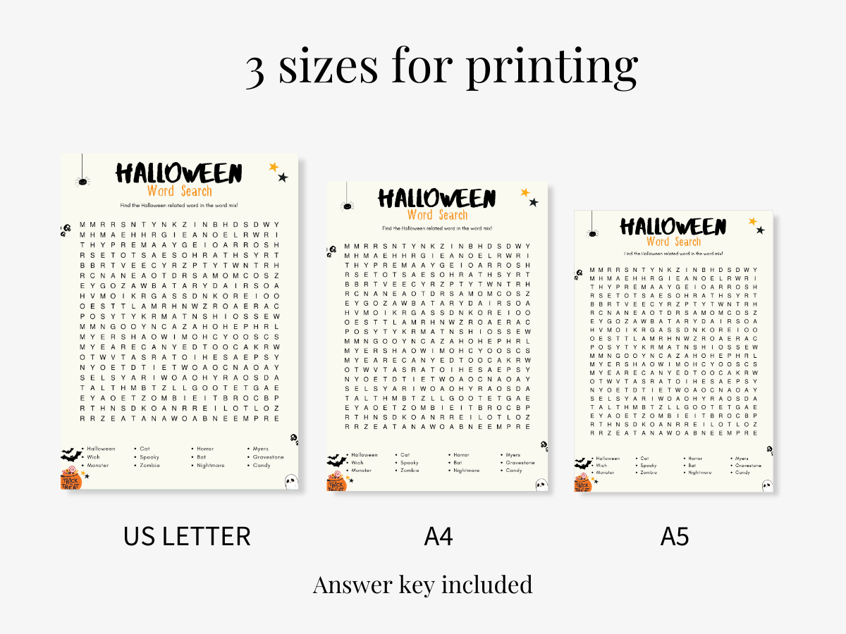 Minimalistic Halloween Word Search Game Printable - Digital Download ...
