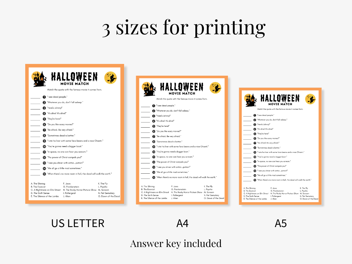 Halloween Movie Match Game Printable - Digital Download - Print Play Palace