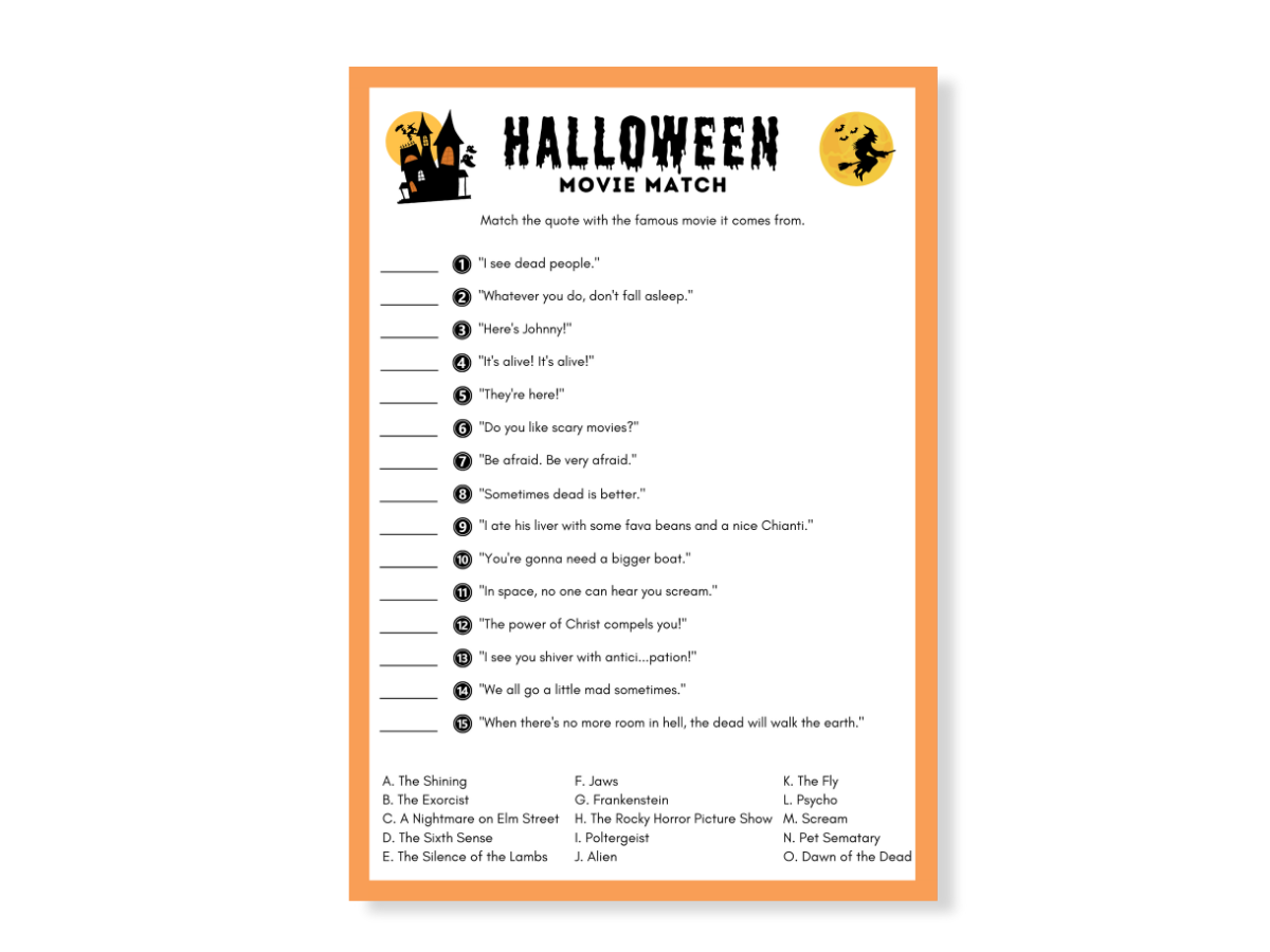 Halloween Movie Match Game Printable - Digital Download - Print Play Palace