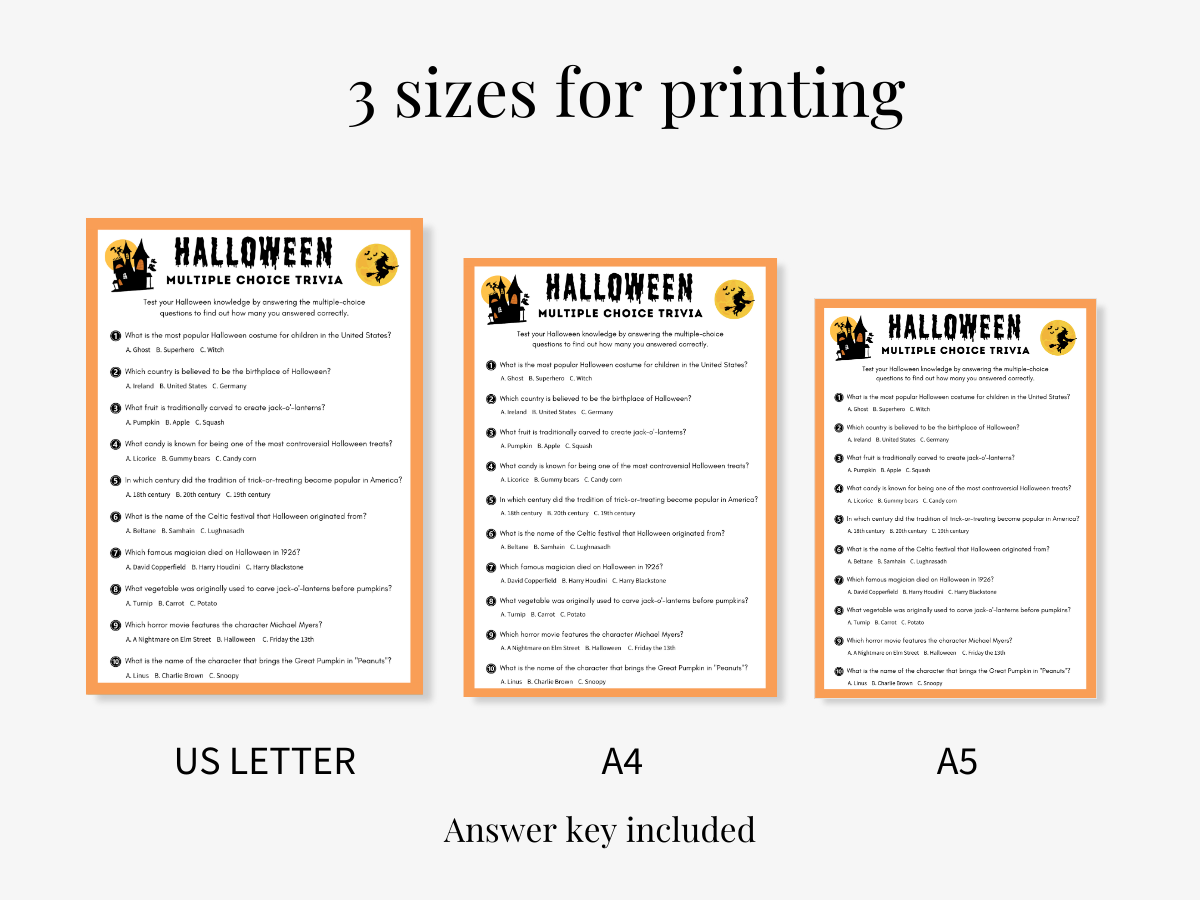 Halloween Multiple Choice Trivia Game Printable - Digital Download ...