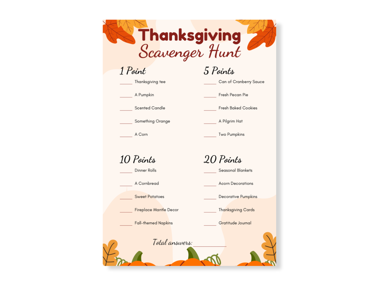 Thanksgiving Scavenger Hunt Game Printable - Digital Download - Print ...